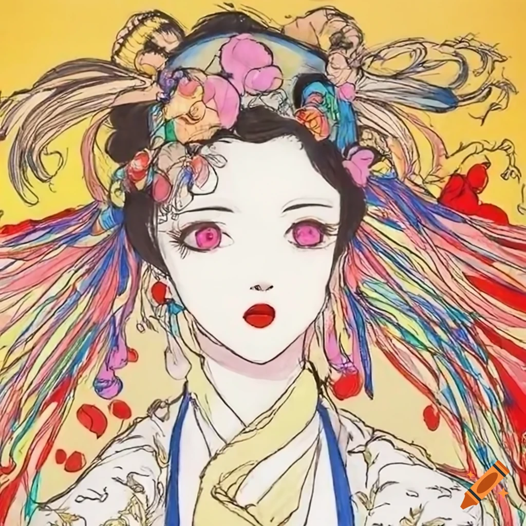 Colorful manga illustration of a japanese woman on Craiyon
