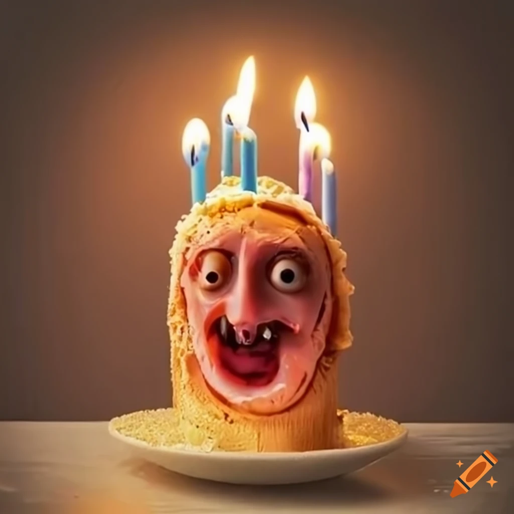 Funny face-shaped birthday cake with candles on Craiyon