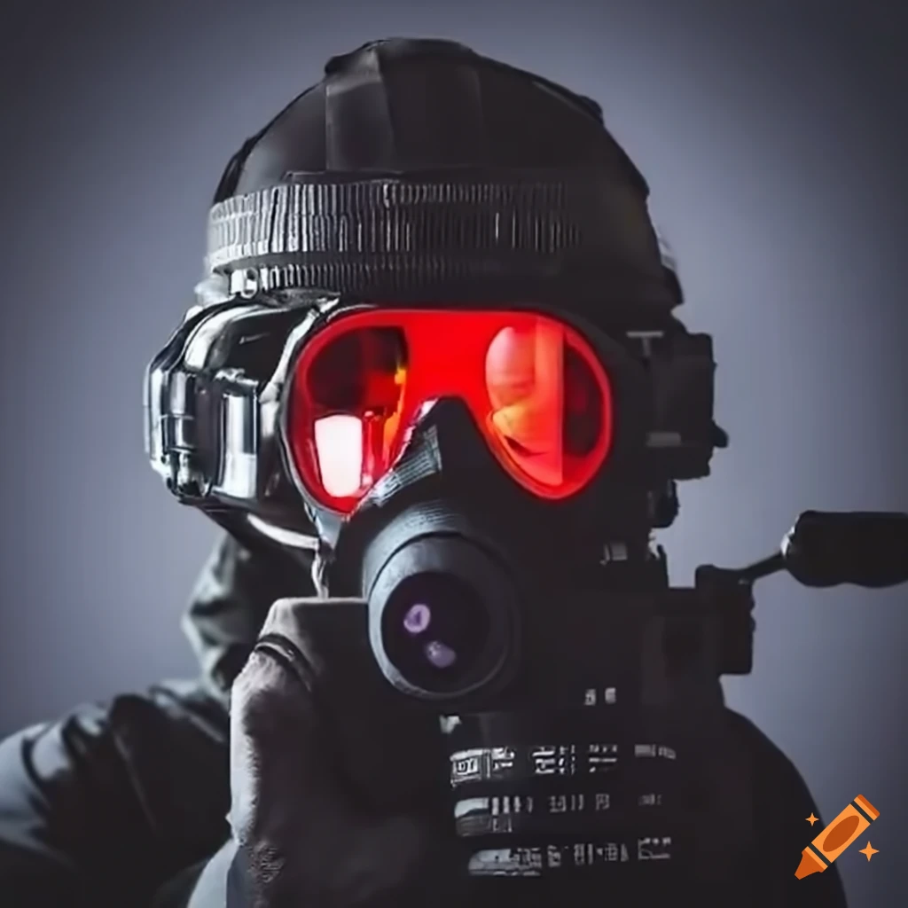 Call of duty operator wearing red goggles and mask