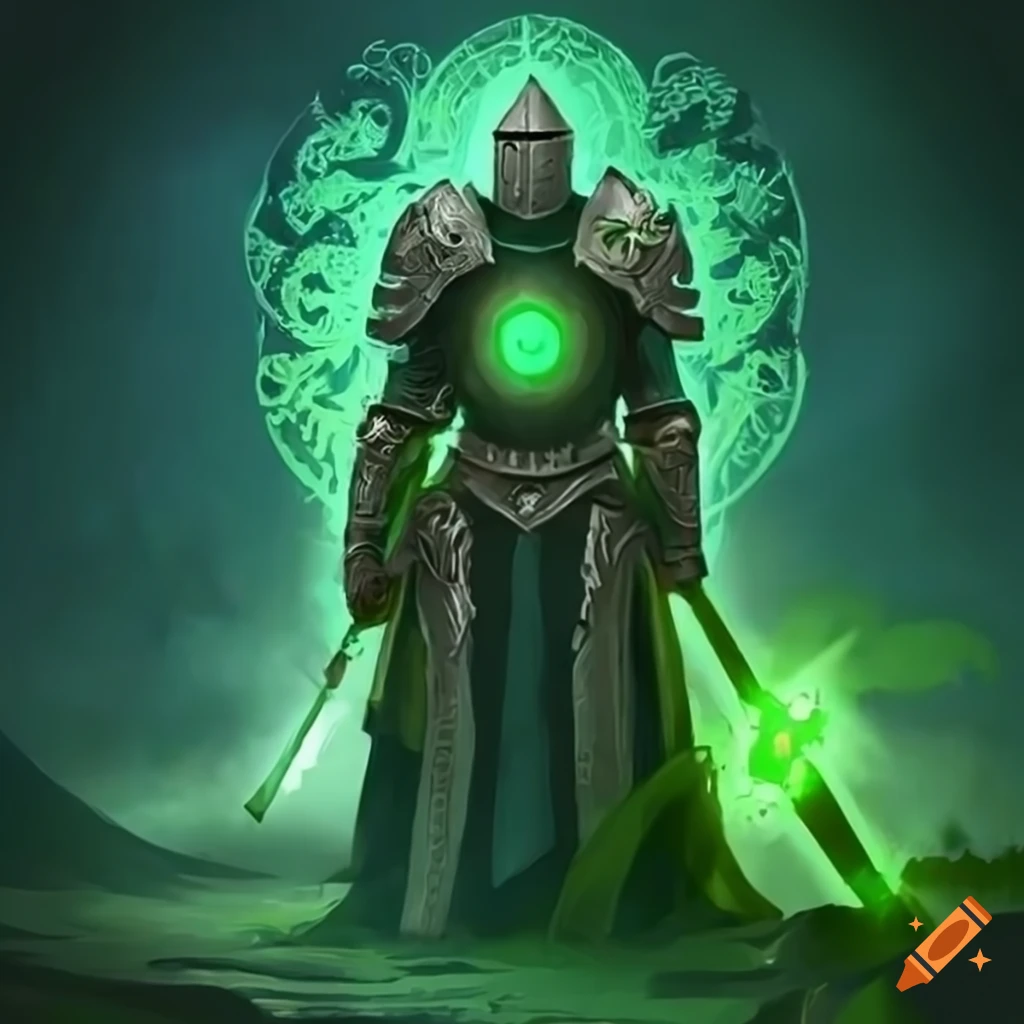 Image of a knight with glowing green runes on his armor