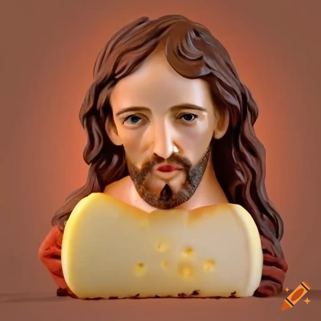 Artistic representation of Jesus made of cheese on Craiyon
