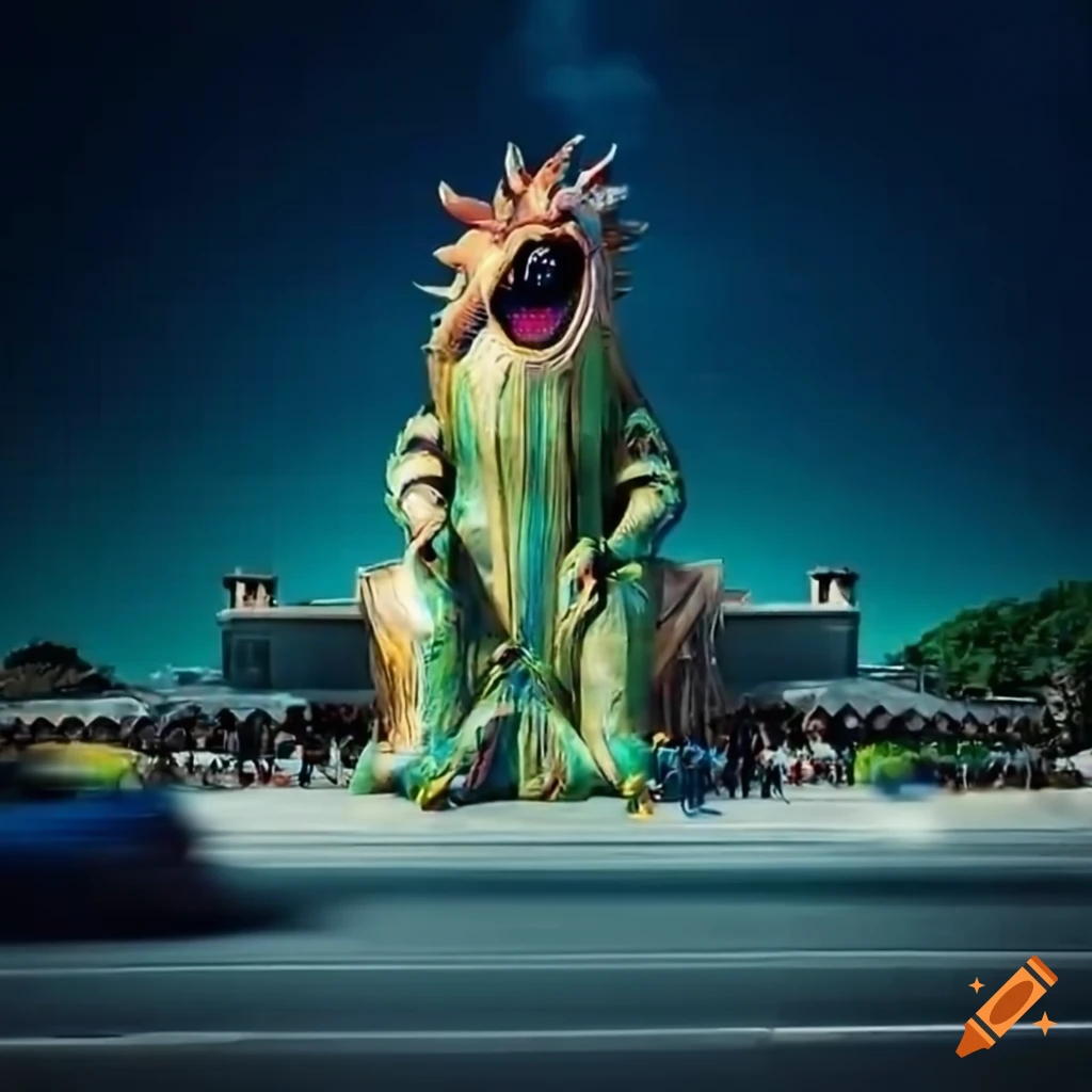 Dragon wrapping around a building with people crossing on Craiyon