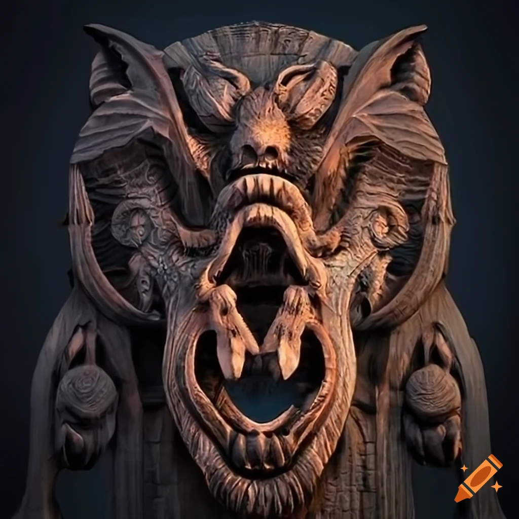 Detailed architectural stave carving artwork on Craiyon