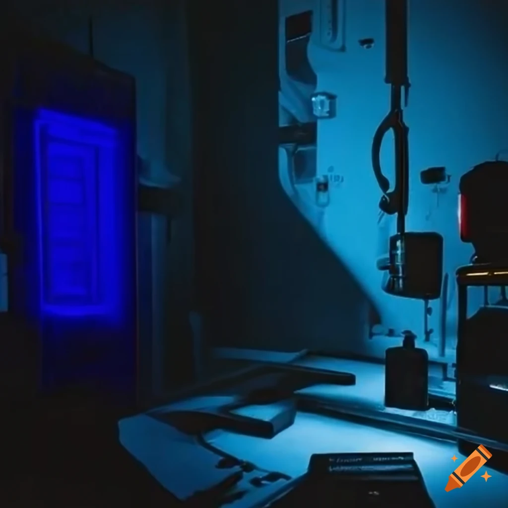 Humorous illustration of an evil vacuum cleaner in a laboratory