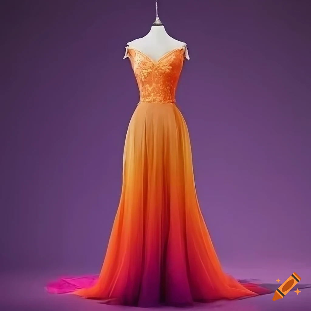 Ultrarealistic orange to purple ombre evening gown