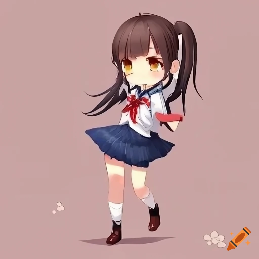 Chibi anime school girl dancing