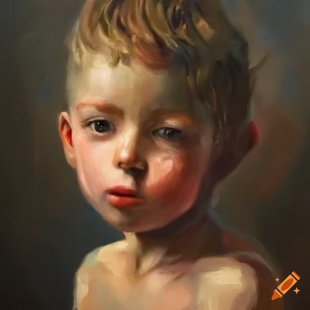 Moody oil painting of a boy