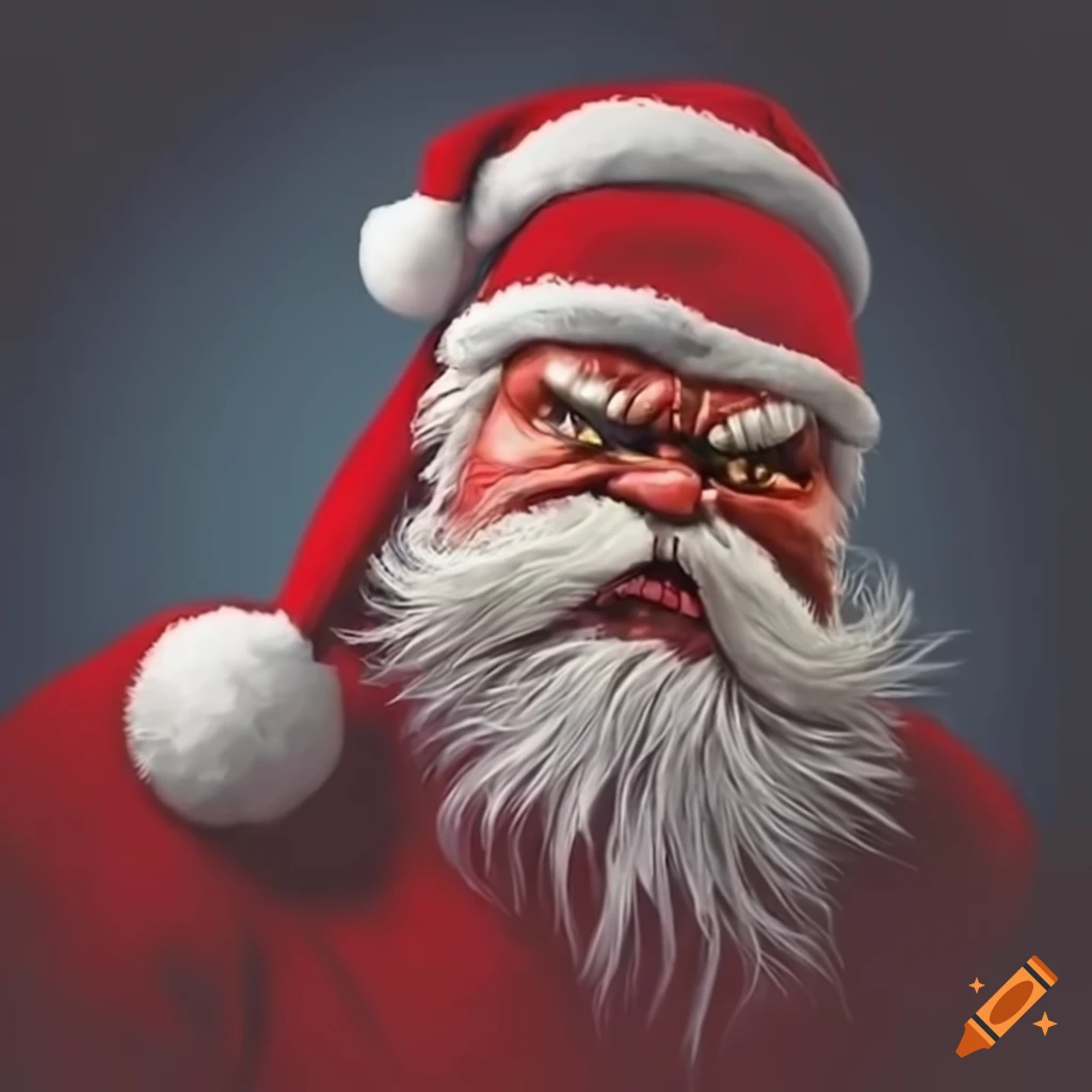 Humorous illustration of an angry santa claus