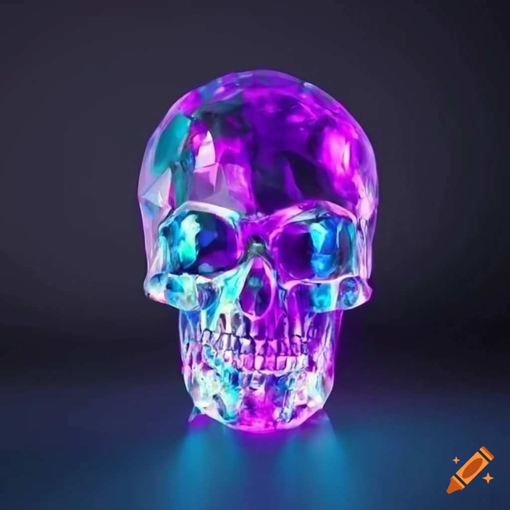 Purple and cyan lit crystal skull