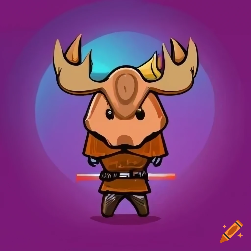 Chibi cartoon logo of a moose in a jedi robe on Craiyon