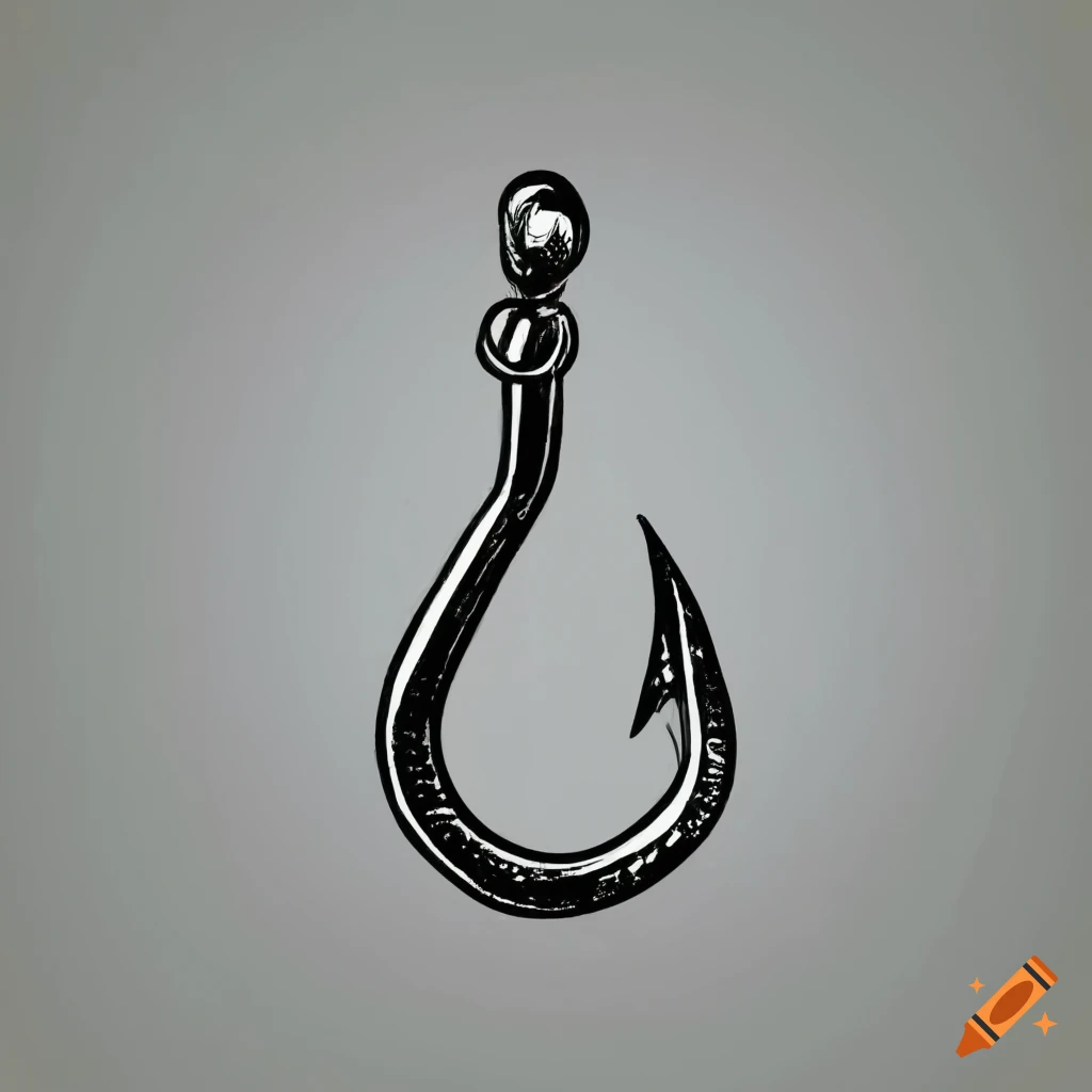 Ink illustration of a fishing hook