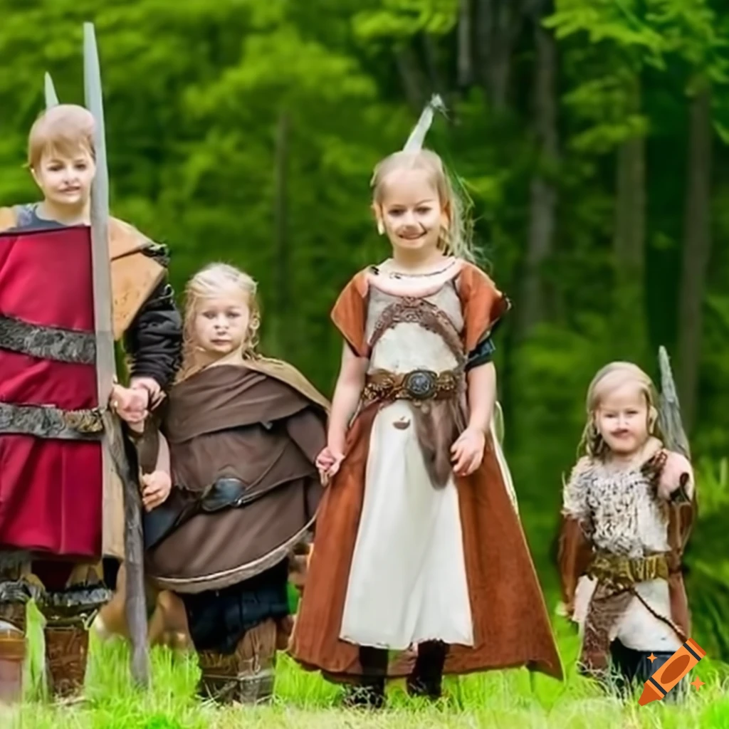 Children dressed as vikings for a historical event