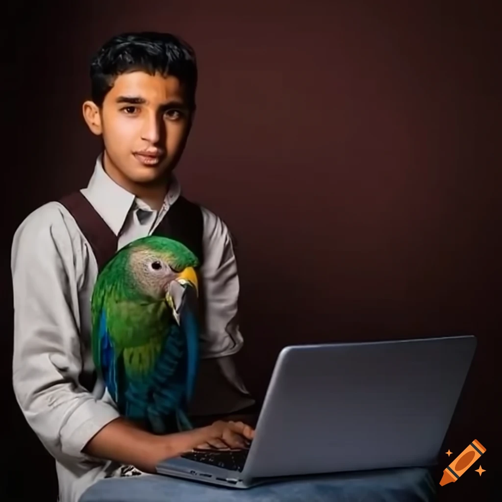 Young afghan guy with a parrot on his shoulder on Craiyon