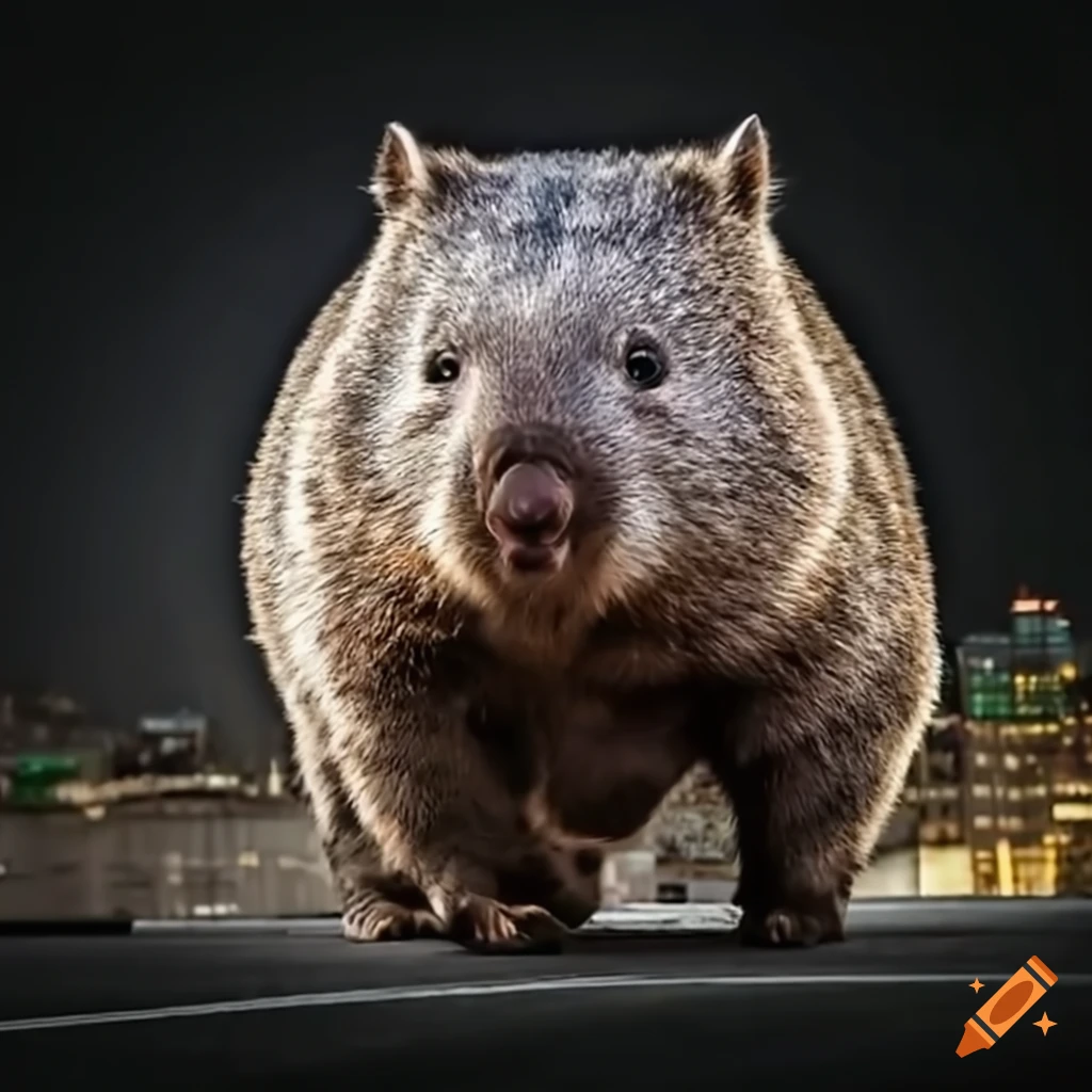 Giant wombat roaming through cityscape