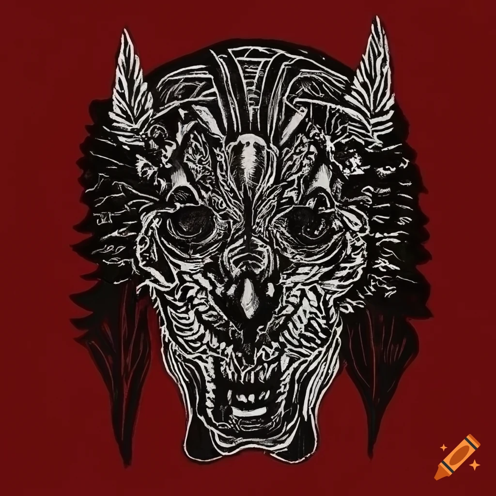 Linocut print of Ts'iihlnjaaw Devil's Club on Craiyon