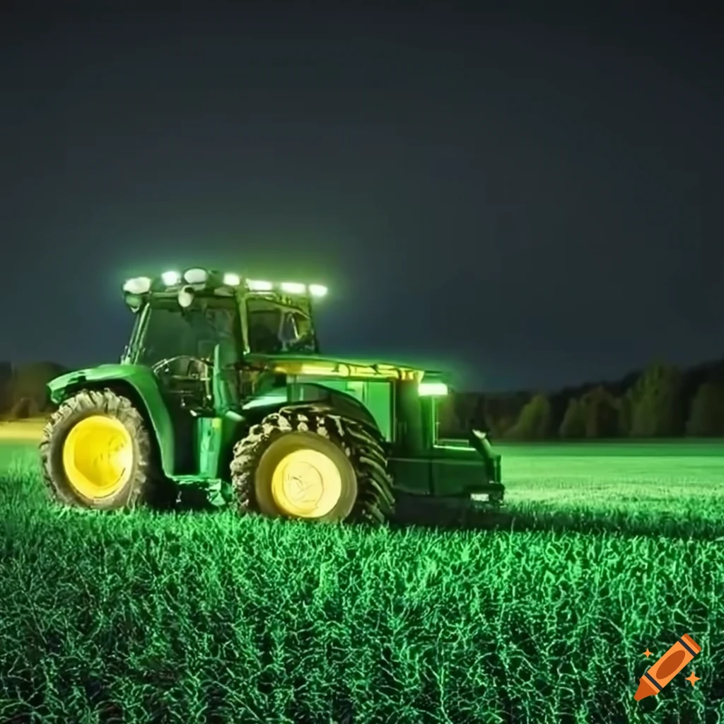 Modern john deere tractor in a night landscape on Craiyon