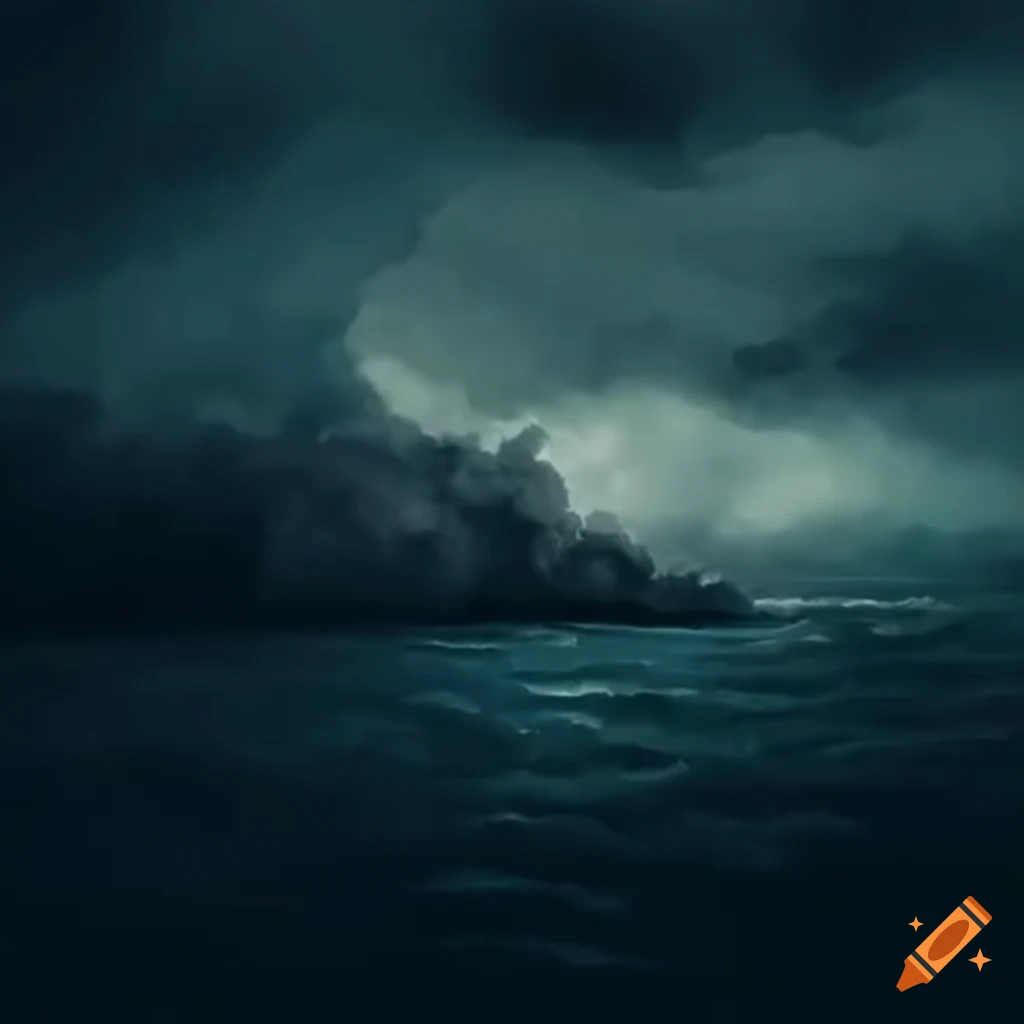 Powerful ocean storm with raging waves and dark clouds on Craiyon