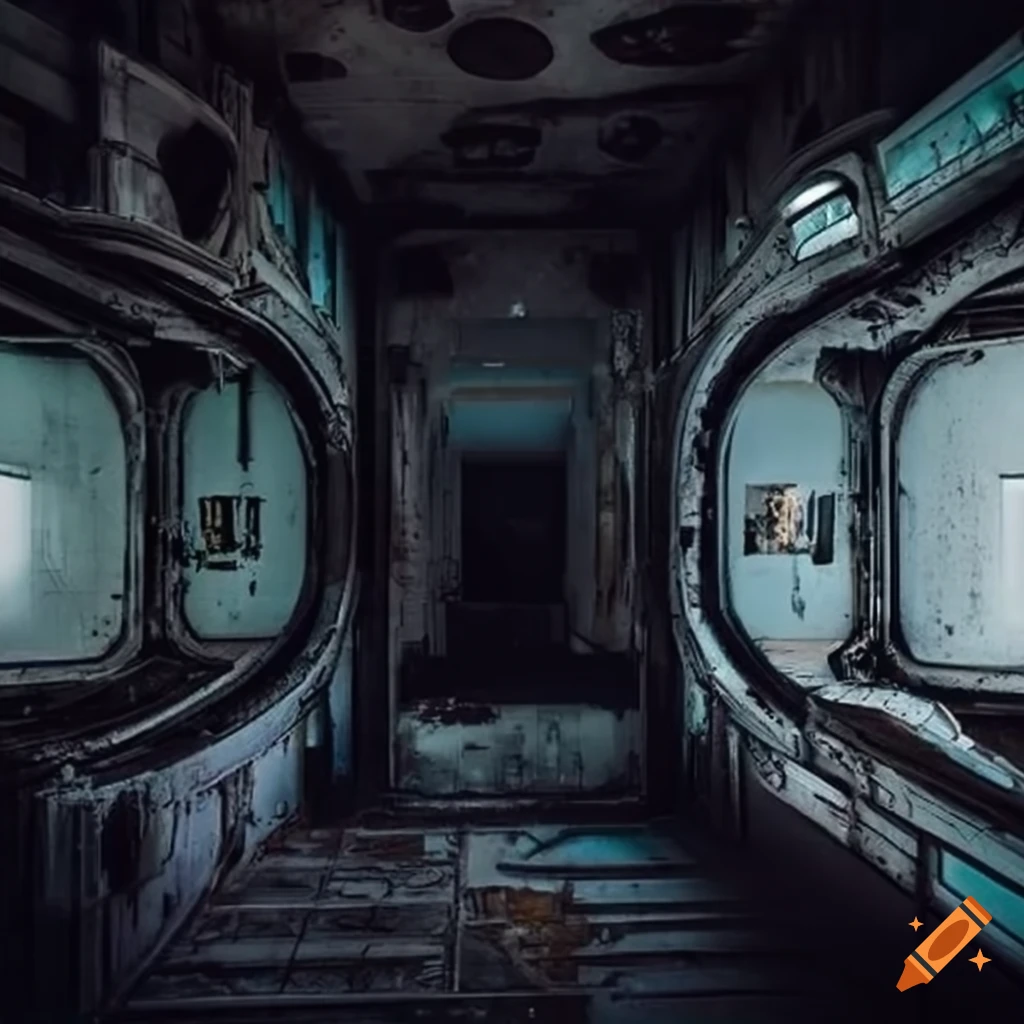 Futuristic interior of an abandoned space ship