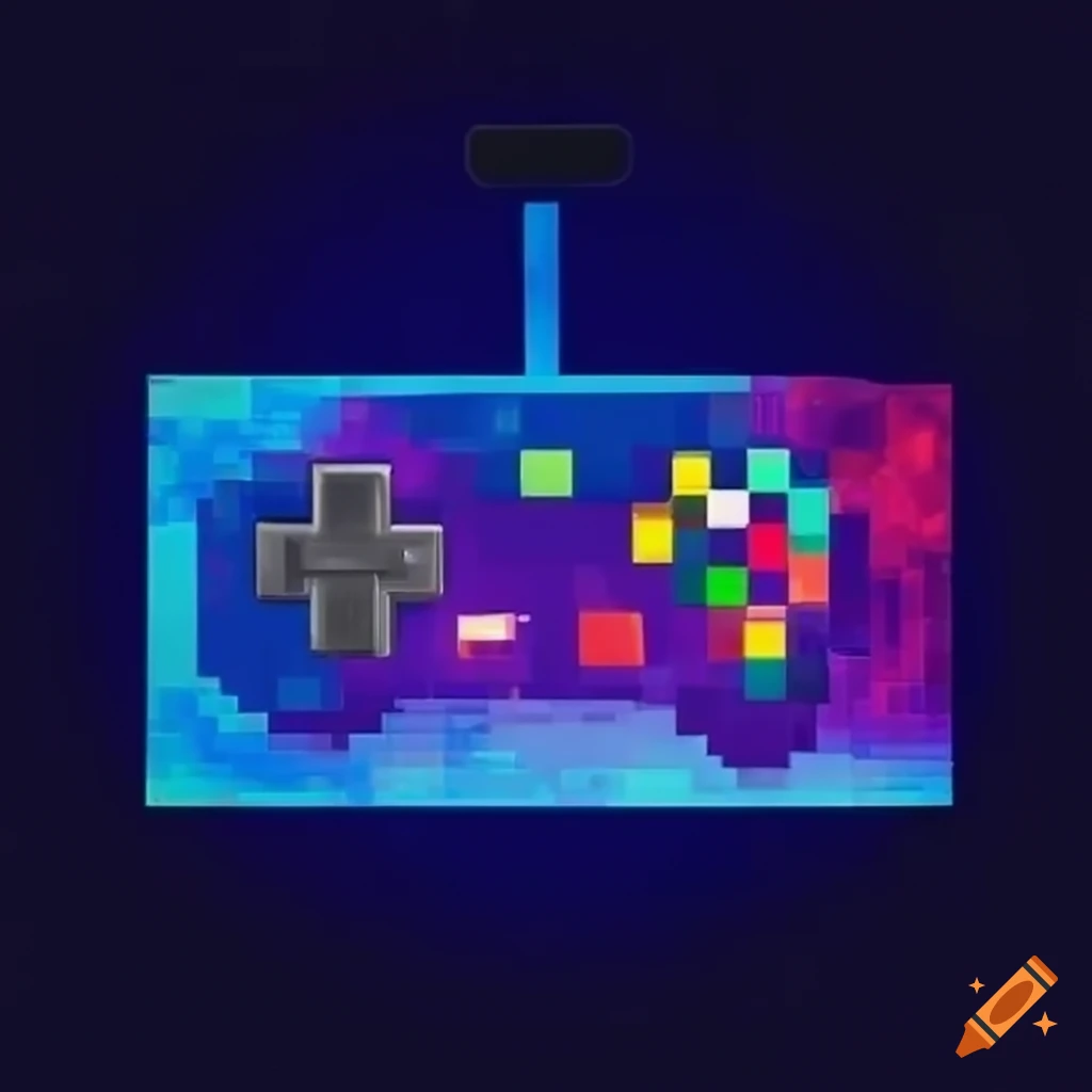 Retro game controller in a pixelated galaxy on Craiyon
