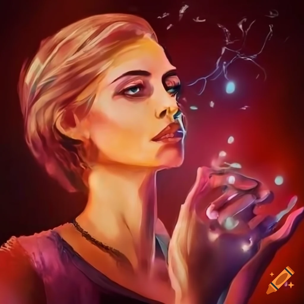 Artistic representation of a woman pathologist combating cancer