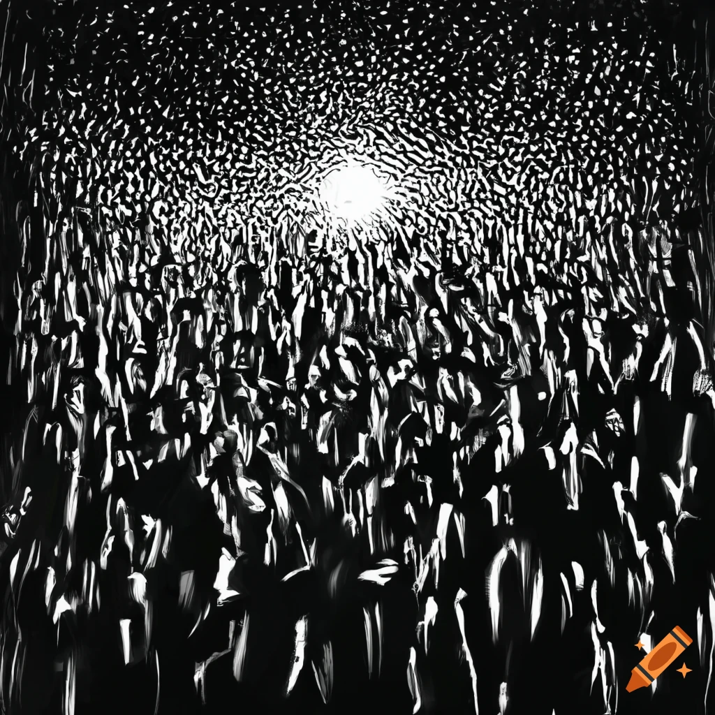 Abstract sketch of a crowd gazing at the deluge