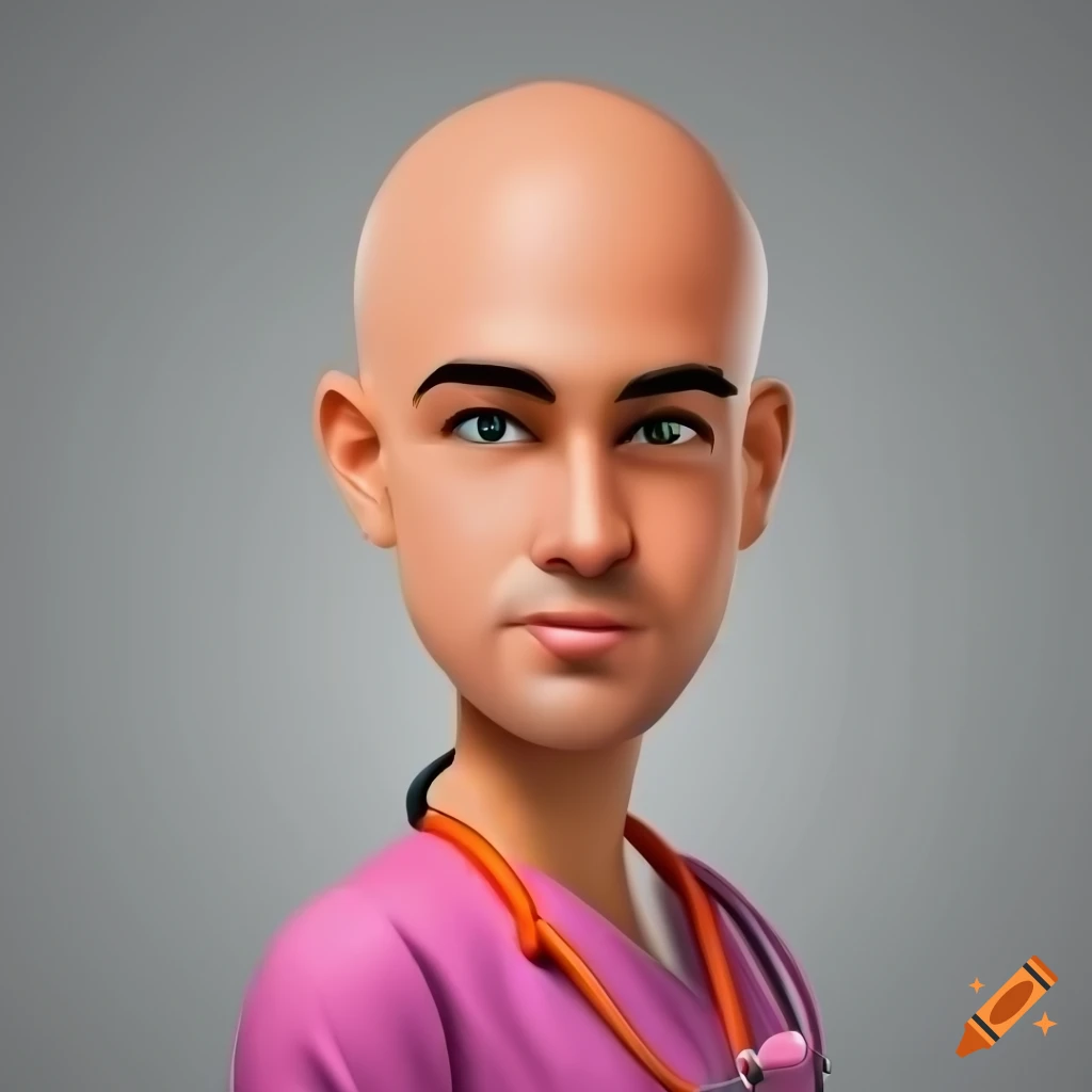 Cartoon portrait of a muscular male model in scrubs on Craiyon