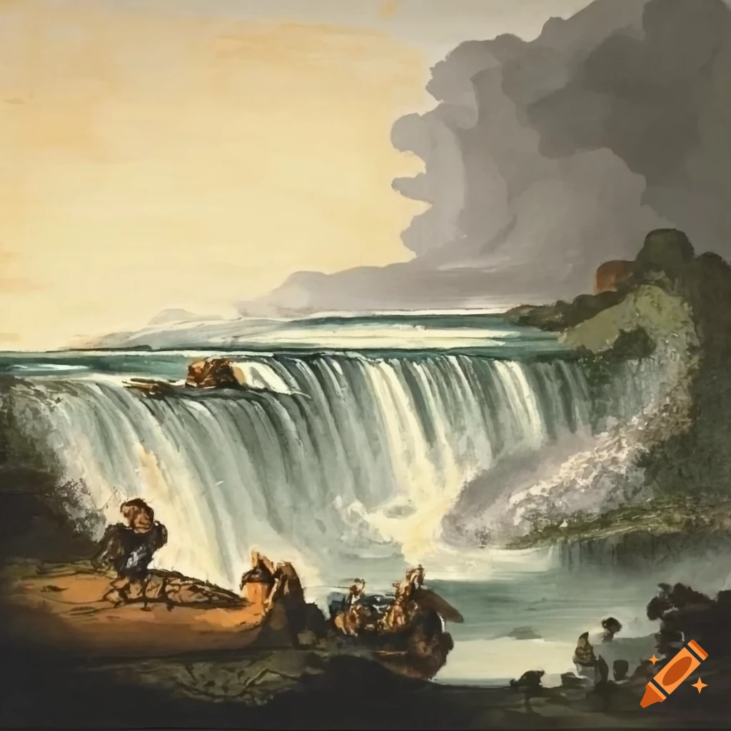A rembrandt-style drawing of niagara falls on Craiyon
