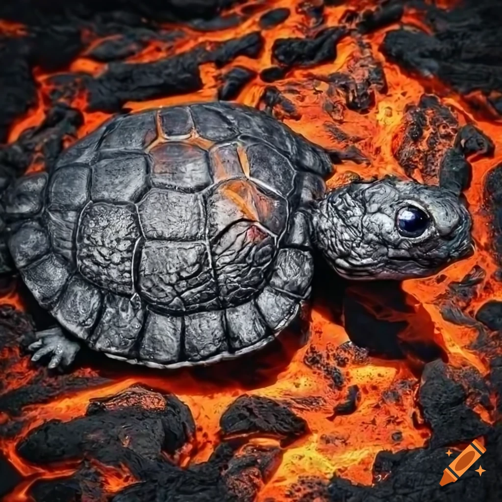 Photo realistic metal sculpture of a turtle with lava details on Craiyon
