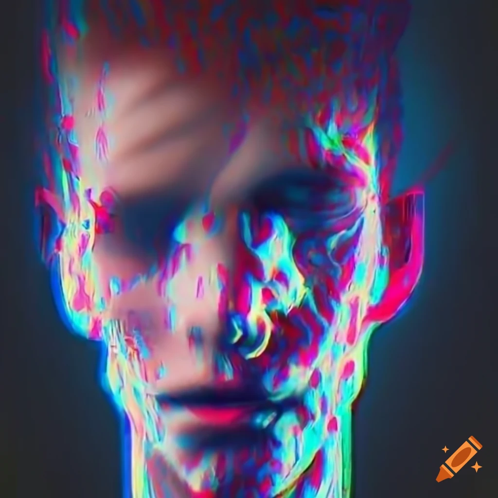 Glitch art of man transforming into digital being on Craiyon