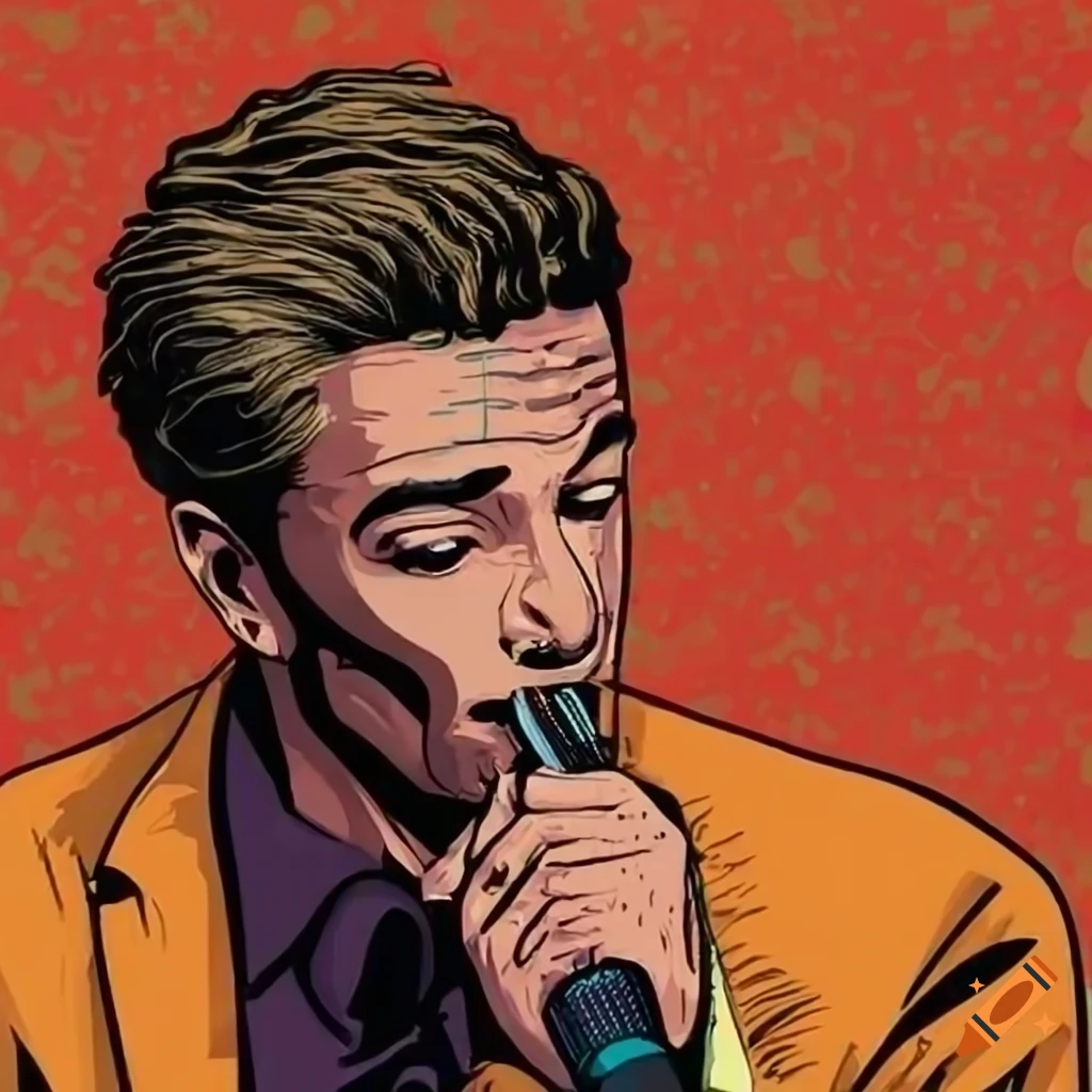 Pop art guy with wavy hair and microphone on Craiyon