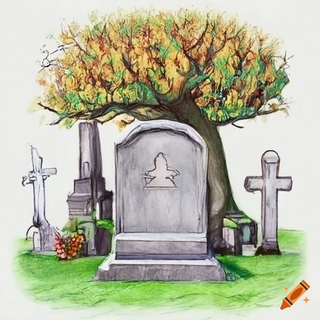 Grave with a pear tree in a cemetery