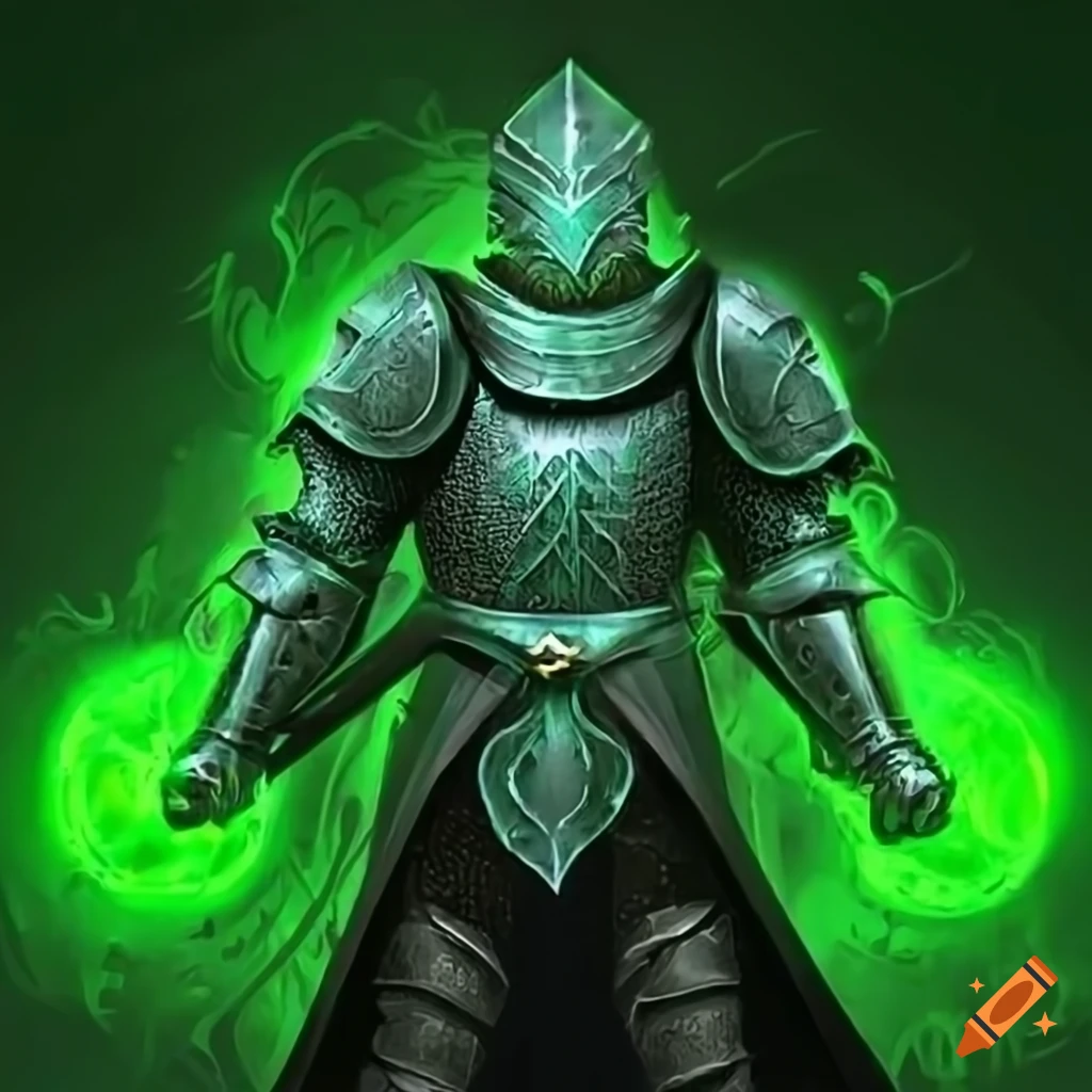 Image of a knight with glowing magical runes on his armor on Craiyon