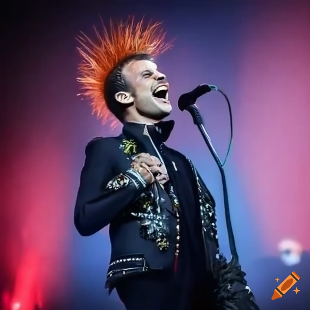 Image of Emmanuel Macron in a punk outfit laughing on Craiyon