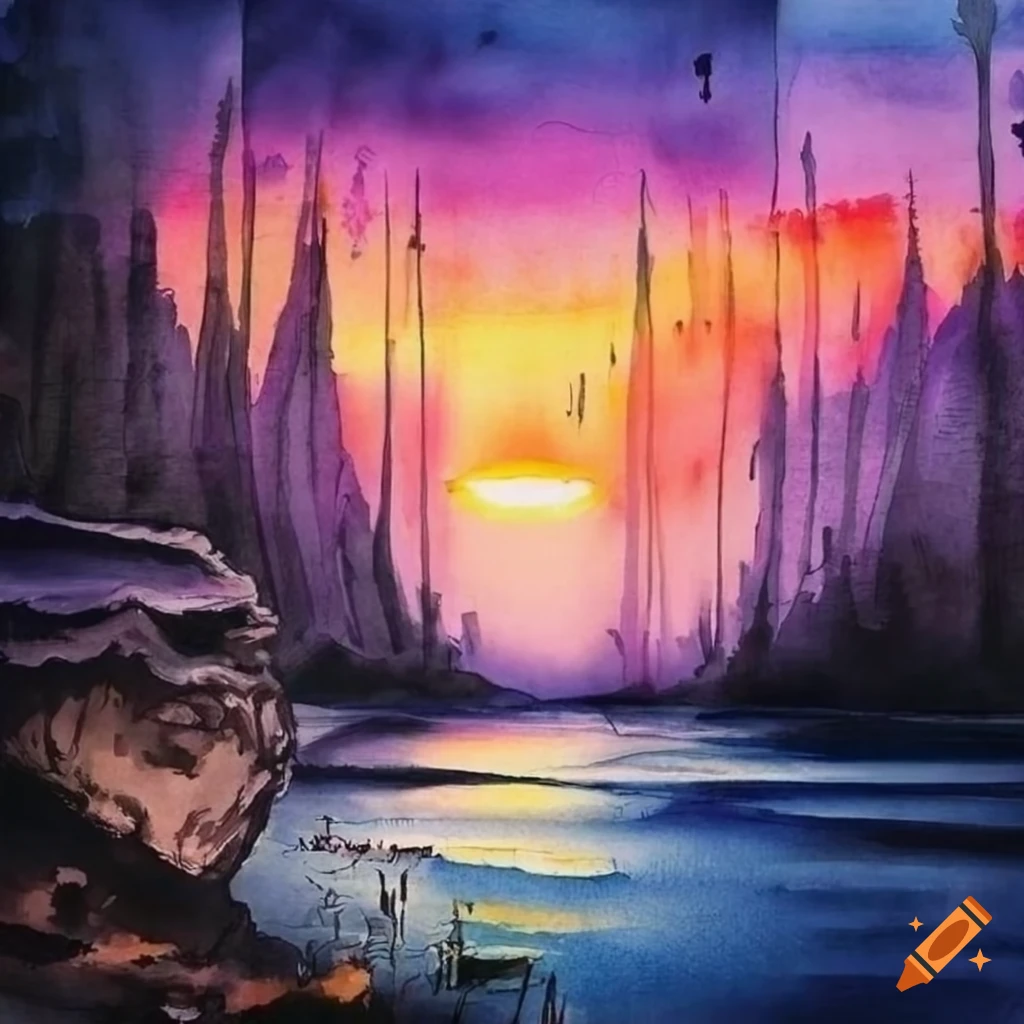 Detailed and dramatic watercolor painting