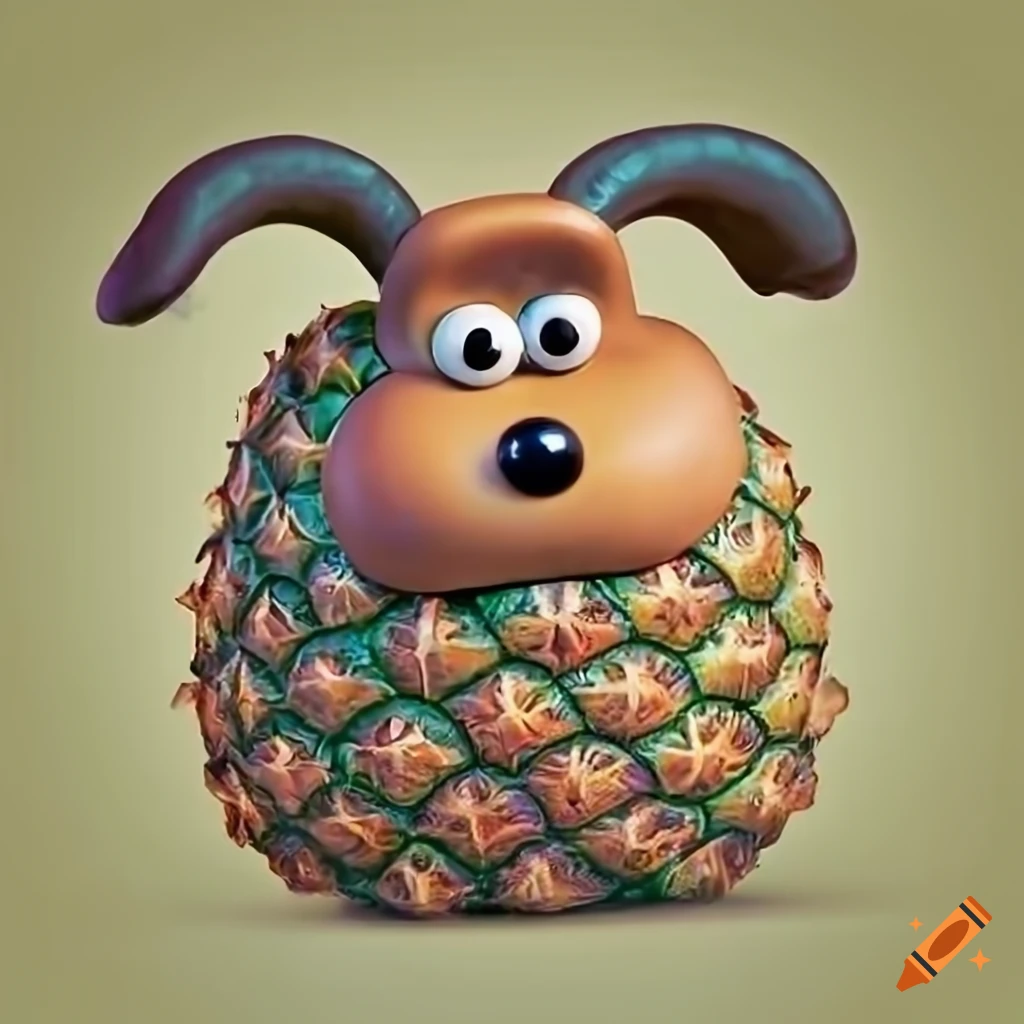 Close-up of gromit the pineapple's face on Craiyon