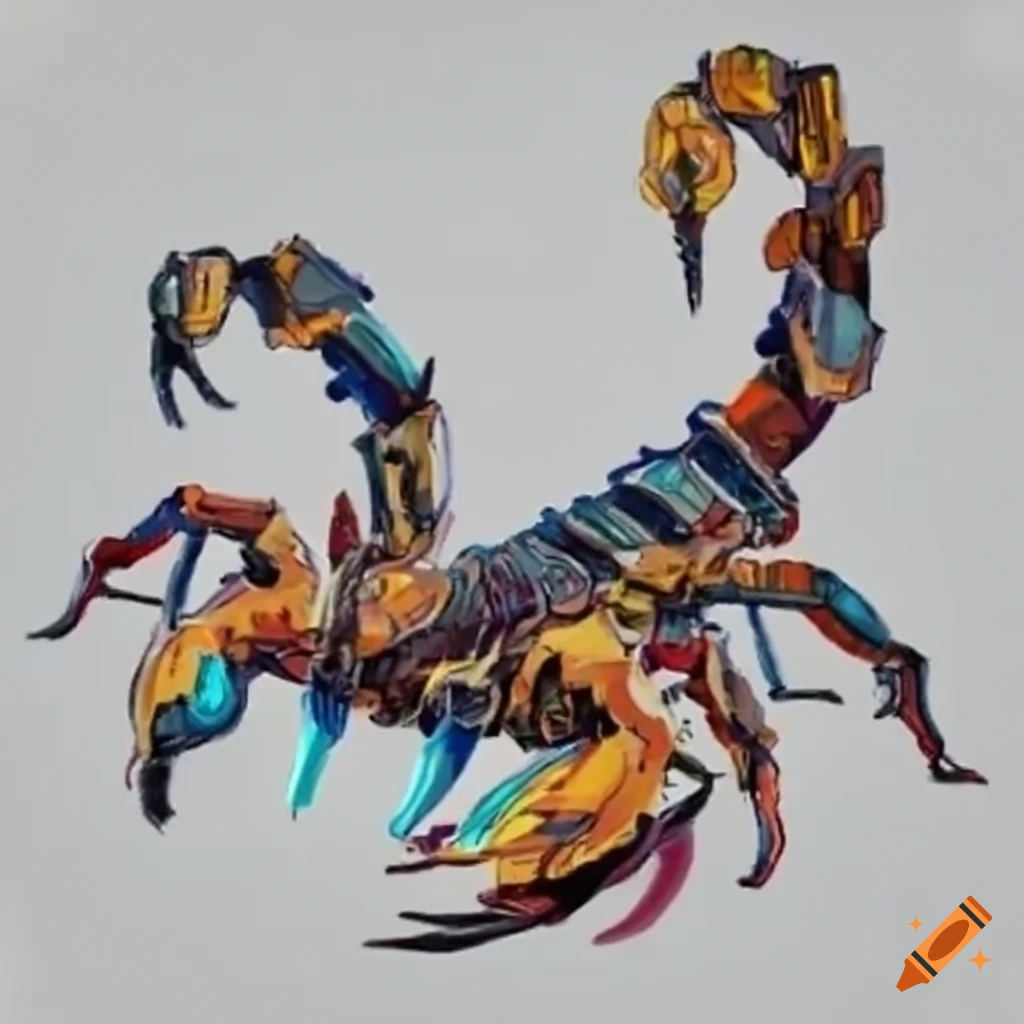 Sketch of a scorpion robot in Horizon Zero Dawn style on Craiyon