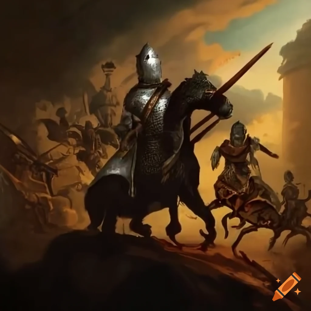 Knights battling on a plain