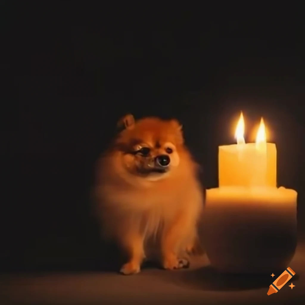 Funny pomeranian dog causing mischief in the dark on Craiyon