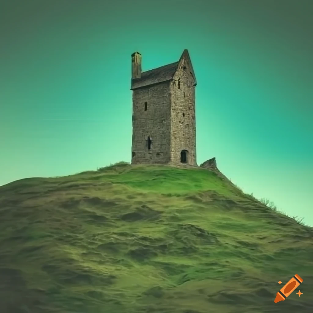 Scottish medieval stone tower on a hill on Craiyon