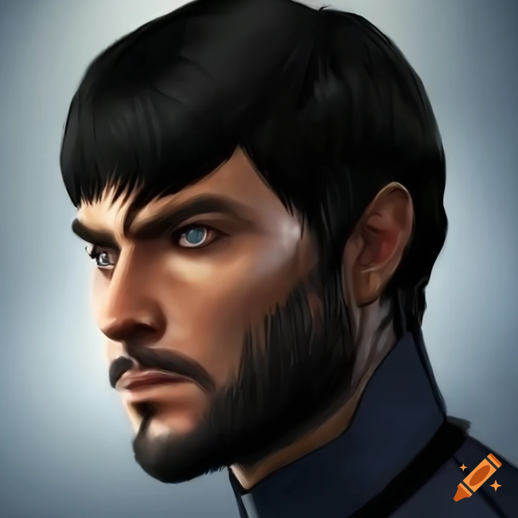 Realistic depiction of a Vulcan male in Star Trek uniform on Craiyon