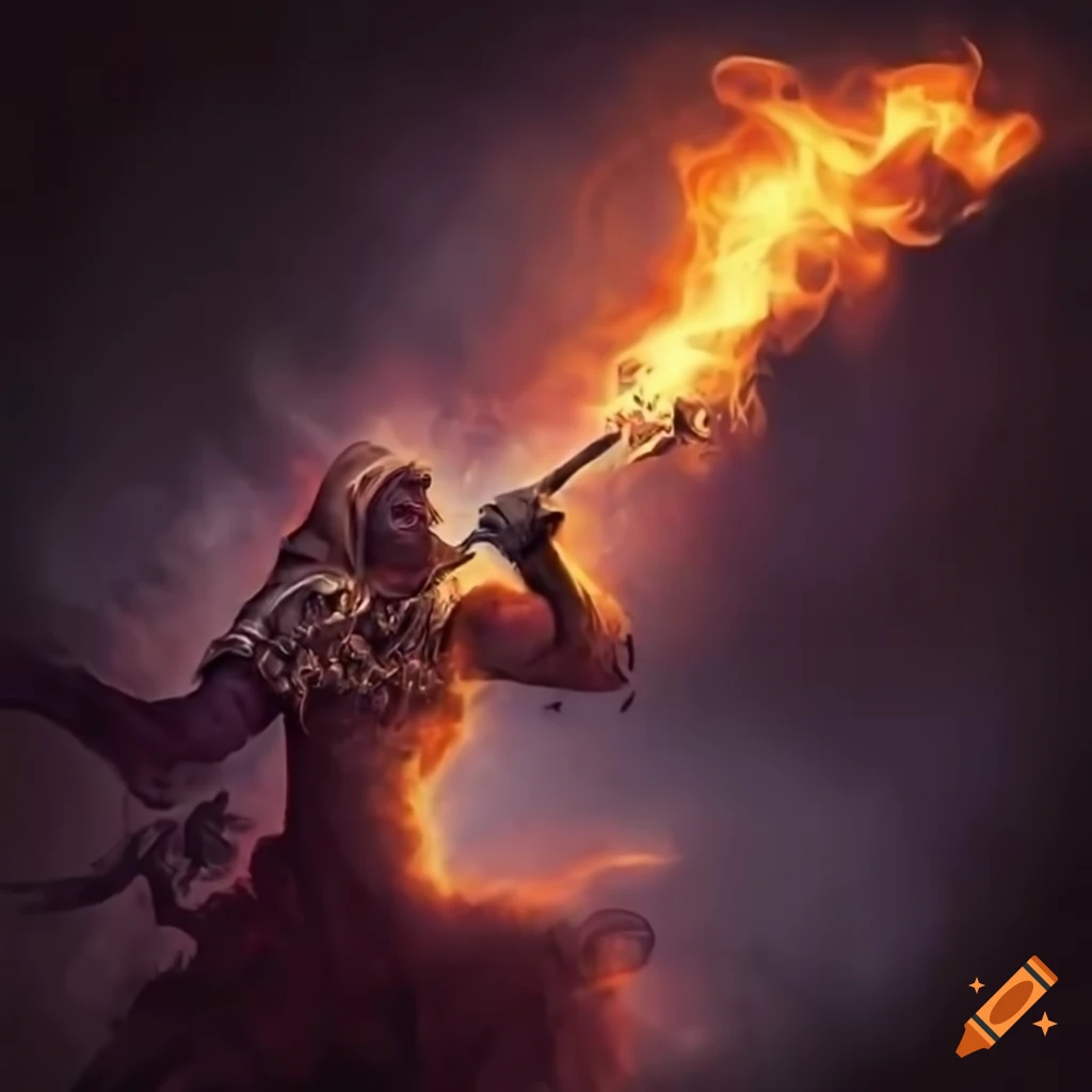 Epic castlevania design of an elemental mage fighting demons