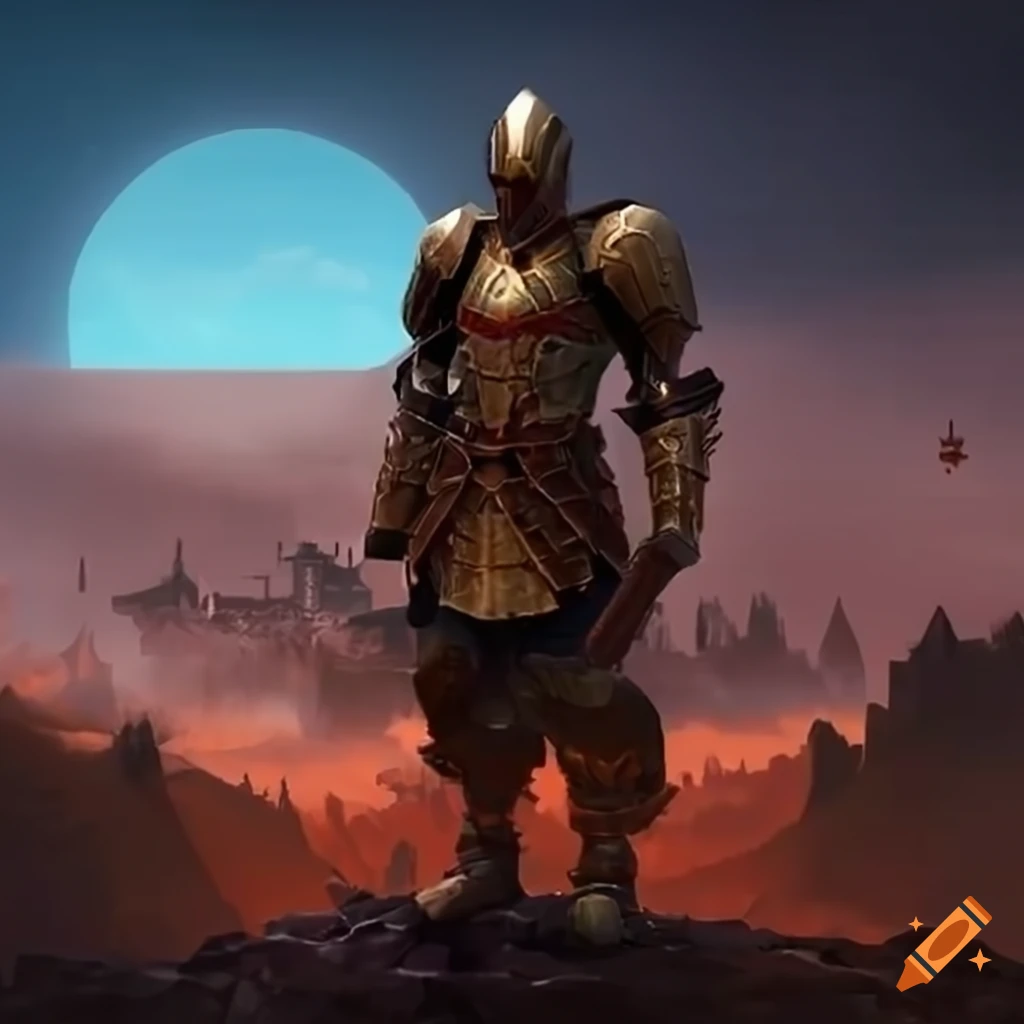 Image of a futuristic warrior in armor on a volcanic planet on Craiyon