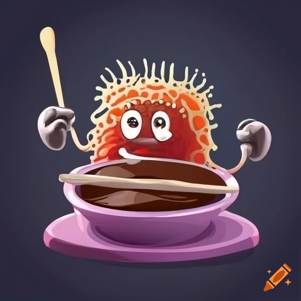 Cartoon of bacteria on fruit and chocolate fondue
