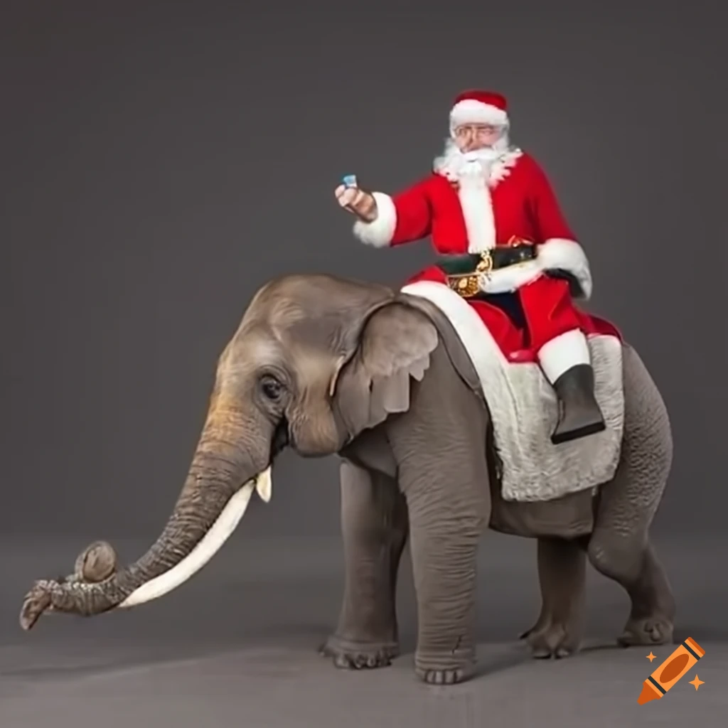 Santa riding an elephant