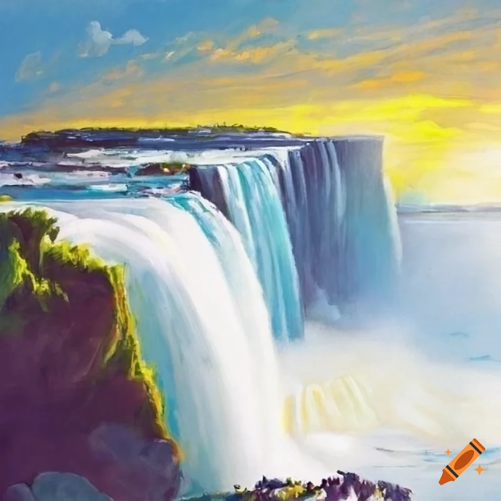 Norman rockwell-style drawing of niagara falls