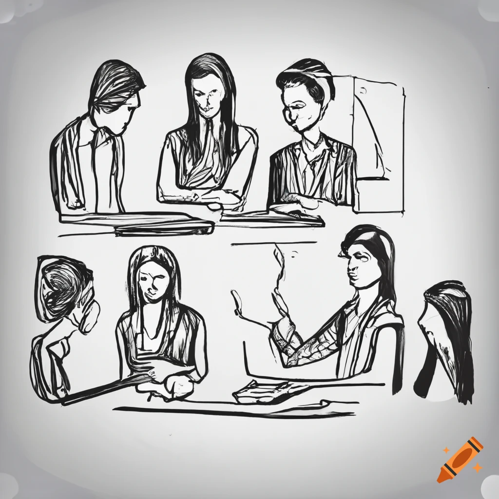 Artwork of committee members discussing in a meeting