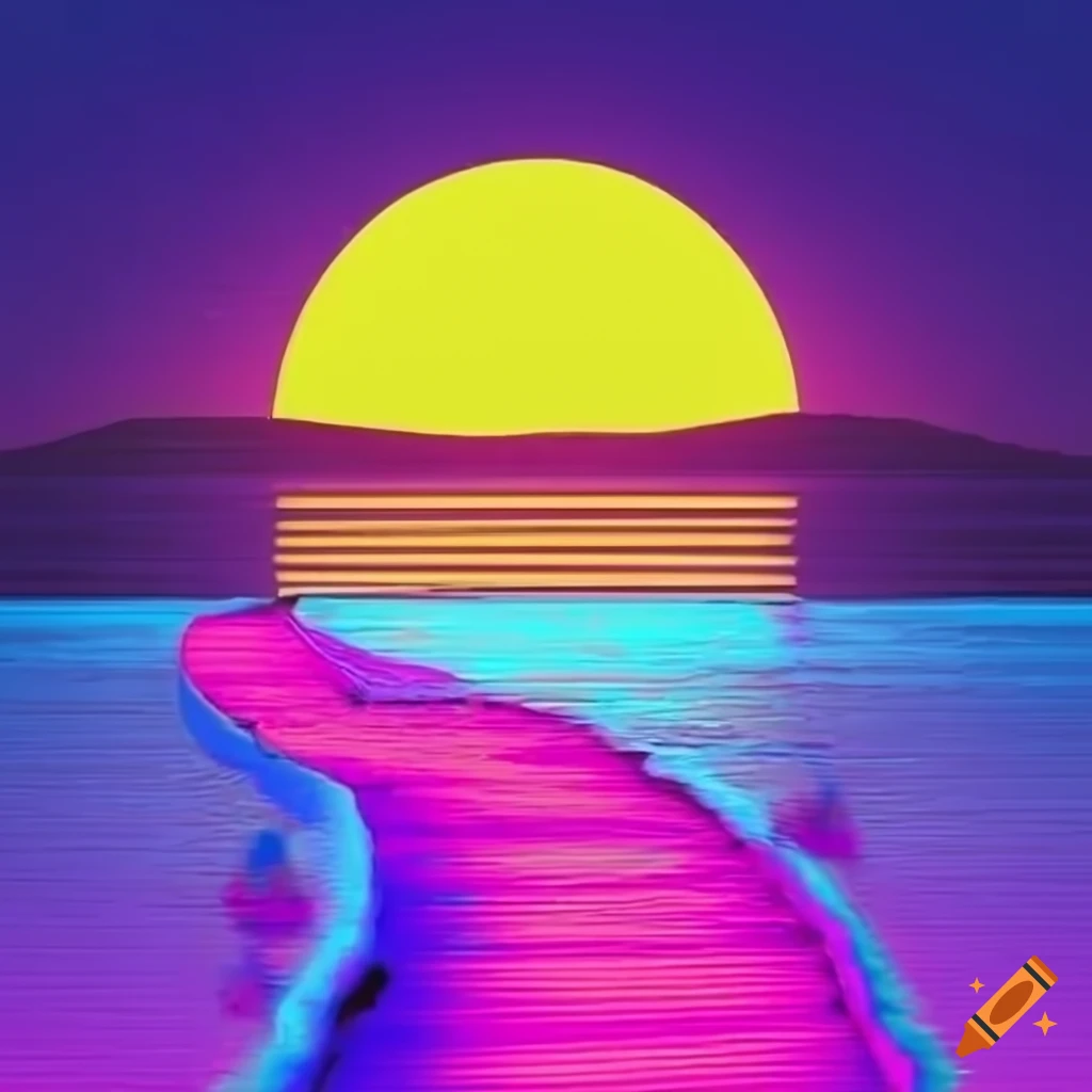 Retro vaporwave island background design