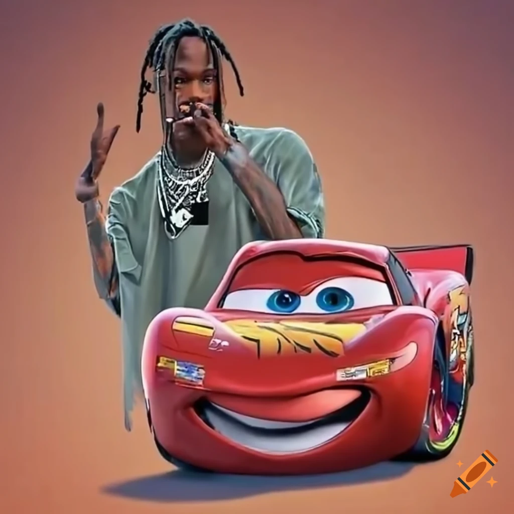 Travis Scott riding Lightning McQueen on Craiyon