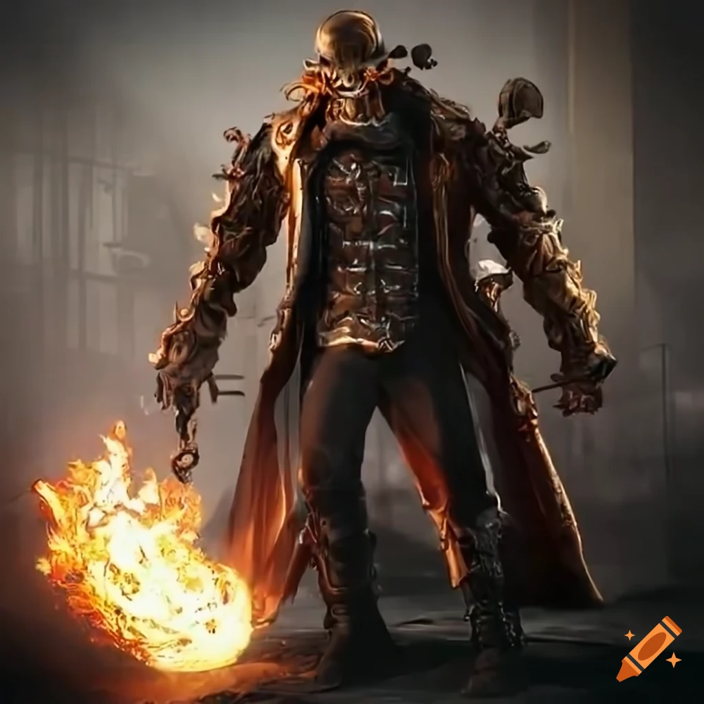 Character design of a steampunk ghost rider on Craiyon