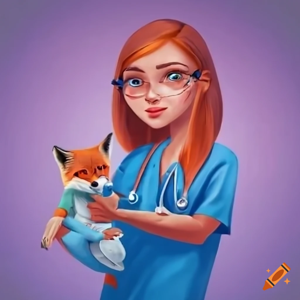 Image of a kind doctor helping a sick fox